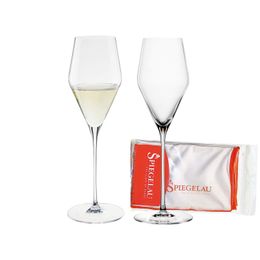 Champagnerglas Spiegelau "Champagnergl&auml;ser + Poliertuch Definition 250 ml 2er Set transparent", bunt (transparent), Glas, Trinkgef&auml;&szlig;e