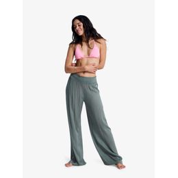 Strandhose Roxy "ALONG THE SUNSET", Damen, Gr. XL (42), N-Gr, agave gr&uuml;n, Web, Obermaterial: 100% Viskose, unifarben, weit lang, Hosen Strandhose, weite Passform, f&uuml;r Strand und Sport, sportlicher Stil