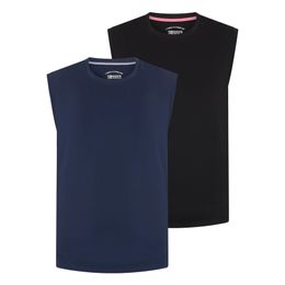 Muscleshirt MAN'S WORLD PLUS "auch in Grosse Gr&ouml;&szlig;en bis Gr. 7XL Bauch-Fit", Herren, Gr. L (52/54), blau (marine, schw), Single Jersey, Obermaterial: 100% Baumwolle, unifarben, regular fit normal, Rundhals, Shirts, Regular Fit, Rundhalsausschnitt, Rippb&uuml;ndchen am Rumpfabschluss