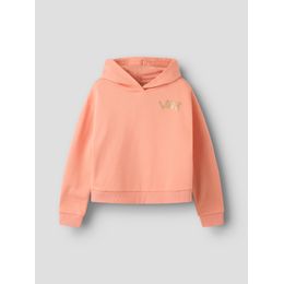 Kapuzensweatshirt name it "NKFKALI LS SH BOXY SWE WH BRU PS NOOS", M&auml;dchen, Gr. 116, rosa (blooming dahlia), Sweatware, Obermaterial: 60% Baumwolle, 40% Polyester, bedruckt, regular fit normal, Rundhals, Rippb&uuml;ndchen, Sweatshirts, Baumwollmischung, regular fit