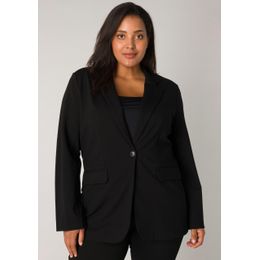 Jerseyblazer Base Level Curvy, Damen, Gr. 44, schwarz, Web, Obermaterial: 65% Viskose, 30% Nylon, 5% Elasthan, unifarben, regular fit h&uuml;ftbedeckend, tiefer V-Ausschnitt, Blazer, mit Taschenklappen