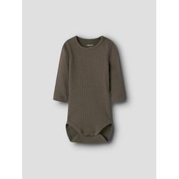 Langarmbody name it "NBNKAB LS BODY NOOS", Jungen, Gr. 50, N-Gr, braun (morel), Jersey, Obermaterial: 57% Baumwolle, 38% Modal, 5% Elasthan, unifarben, Rundhals, Bodys, Baumwollmischung, Jersey Rippware