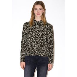 Langarmbluse STREET ONE STUDIO, Damen, Gr. 34, braun (schwarz), Stoff, 100% Viskose, normal normal, V-Ausschnitt, B&uuml;ndchen, Blusen, aus softer Viskose