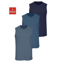 H.I.S. Muscleshirt H.I.S, Herren, Gr. 5/M, blau (dunkelblau, mittelblau, blau), Single Jersey, Obermaterial: 100% Baumwolle, unifarben, Basic, figurbetont normal, Rundhals, Shirts, unifarben, Rundhalsausschnitt, aus Baumwolle, Topseller