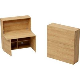 Homeoffice Sekret&auml;r, Tischplatte B 1200 x H 600 mm, Kabeldurchl&auml;sse/Systemschiene/Klappfach, B 1200 x T 380 x H 1320 mm, Holz, Masonic Eiche