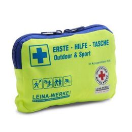Leina-Werke DRK Erste-Hilfe-Set Outdoor & Sport neongelb, Nylon, 14-tlg. Pflasterset, Verbandp&auml;ckchen, BURNSHIELD, Zeckenhilfe