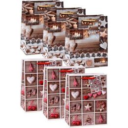 TSI Geschenkt&uuml;ten Set Serie 9, 6-teilig, 3 x Motiv &bdquo;Christmas Decorations&ldquo;/3 x Motiv &bdquo;Christmas Accessoires&ldquo;, PP-Folie, farbsortiert