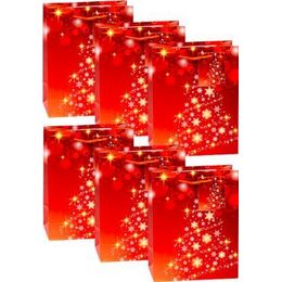 TSI Geschenkt&uuml;ten Set Serie 10, 6-teilig, 6 x Motiv &bdquo;Sterne und Schneeflocken&ldquo;, B 180 x T 100 x H 230 mm, PP-Folie, gold-rot