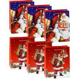 TSI Geschenkt&uuml;ten Set Nikolaus, 6-teilig, 3 x Motiv &bdquo;Nikolaus in Landschaft&ldquo;/3 x Motiv &bdquo;Nikolaus vor blauem Himmel&ldquo;, PP-Folie, blau