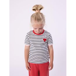 Petit Bateau Shirt in Wei&szlig;/ Dunkelblau - 40% | Gr&ouml;&szlig;e 128 | Kinder-oberteile