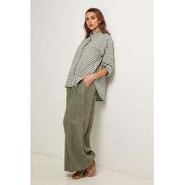 Fleur de Lin Bluse "Abelys" in Khaki/ Wei&szlig; - 64% | Gr&ouml;&szlig;e L | Damen-blusen