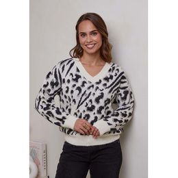 Soft Cashmere Pullover in Wei&szlig;/ Schwarz - 75% | Gr&ouml;&szlig;e 34/36 | Damen-pullover-cardigans