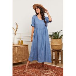 La Compagnie Du Lin Leinen-Kleid in Blau - 75% | Gr&ouml;&szlig;e M | Damen-kleider