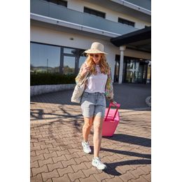 Sonnenhut Laura Scott, Damen, beige (natur), Web, Stroh, meliert, H&uuml;te, mit Muschel- & Holzperlen, knautsch- & faltbar - NEW