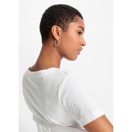 T-Shirt bonprix "Bedrucktes T-Shirt aus Baumwolle", Damen, Gr. 40/42 (M), wei&szlig; (wei&szlig; bedruckt), Obermaterial: 100% Baumwolle, loose fit, Shirts T-Shirt, Loose Fit, Kurzarm-Design, aus Baumwolle, mit farbenfrohem Print