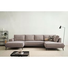 Wohnlandschaft OTTO HOME "TVINNU", hellbraun, B:354cm H:83cm T:193cm, Sofas, Wohnlandschaft, Recamiere rechts/links, schwarze Metallf&uuml;&szlig;e, bequeme Sitz-/Liegefl&auml;che
