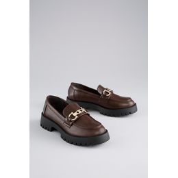 Loafer ANISTON SHOES, Damen, Gr. 41, braun (dunkelbraun), Lederimitat, Schuhe Loafer Business-Slipper, Slipper, Halbschuh mit Bequemweite G (=weit)