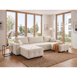 Wohnlandschaft OTTO HOME "Bella U-Form, Breite 314 cm", beige, B:314cm T:162cm, 100%Polyester, Sofas, Wohnlandschaft, Wonlandschaft, Schlaffunktion,Bonnelfederkern,R&uuml;ckenkissen