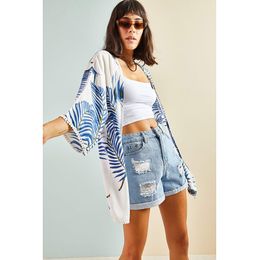 Bianco Lucci Kimono in Wei&szlig;/ Dunkelblau - 57% | Gr&ouml;&szlig;e M | Damen-pullover-cardigans