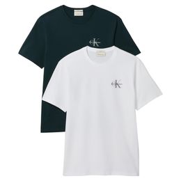 T-Shirt Calvin Klein Jeans "CLASSIC MICRO MONOLOGO 2PK", Jungen, Gr. XXL, schwarz (hellwei&szlig;, nearly navy), Web, Obermaterial: 100% Baumwolle, unifarben, klassisch normal, Rundhals, eingesetzt abgesteppte Kante, Shirts T-Shirt, Regular fit mit Rundhalsausschnitt