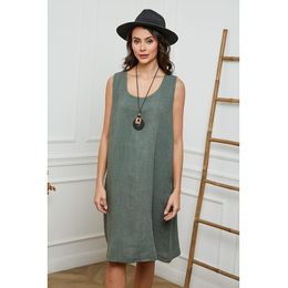 Fleur de Lin Leinen-Kleid "Hemar" in Khaki - 75% | Gr&ouml;&szlig;e S | Damen-kleider