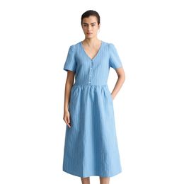 Marc O'Polo Sommerkleid MARC O'POLO DENIM, Damen, Gr. M, N-Gr, light blau, Web, Obermaterial: 56% Leinen, 44% Baumwolle, normal ca. Mitte Wade, tiefer V-Ausschnitt, Kleider Sommerkleid, regular aus Leinen-Baumwolle-Mix, gestreift