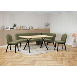 Eckbankgruppe OTTO HOME "Aretha Essecke, Sitzgruppe, Eckbank, K&uuml;chenbank", gr&uuml;n (mayfly, schwarz), B:215cm H:87cm T:150cm, 90% PES, 5% Nylon, 5% Rayon, Sitzm&ouml;bel-Sets, Eckbankgruppe, Esszimmer Sitzgruppe, Tisch, St&uuml;hle und Bank gepolstert, Nosagfederung