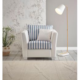 Sessel Home Affaire "CALIFORNIA", beige (hellbeige), B:95cm H:88cm T:96cm, 100% PES, Sessel, Sessel, maritimer Landhausstil, Sessel mit Holzf&uuml;&szlig;en Wei&szlig; lackiert