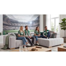 Ecksofa exxpo - SOFA FASHION "Elianos, hoher Sitzkomfort, aufwendige Kreuzsteppung im Sitz, L-Form", linen, B:307cm H:73cm T:201cm, Sofas, Ecksofa, Kopfteile & Sitztiefe verstellbar, mit Bettfunktion