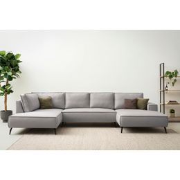 Wohnlandschaft OTTO HOME "TVINNU", silbergrau, B:354cm H:83cm T:193cm, Sofas, Wohnlandschaft, Recamiere rechts/links, schwarze Metallf&uuml;&szlig;e, bequeme Sitz-/Liegefl&auml;che