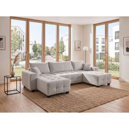 Wohnlandschaft OTTO HOME "Bella U-Form, Breite 314 cm", silbergrau, B:314cm T:162cm, 100%Polyester, Sofas, Wohnlandschaft, Wonlandschaft, Schlaffunktion,Bonnelfederkern,R&uuml;ckenkissen