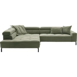 Ecksofa Home Affaire "Claya, 311 cm breit, L-Form, inkl. Kopfteilverstellung", gr&uuml;n (oliv), B:311cm H:71cm T:219cm, 95% Polyester, 5% Nylon, Sofas, Ecksofa, mit elektrischem Sitzvorzug im Hauptelement