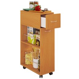 K&uuml;chenbuffet Vcm "Nische K&uuml;chenwagen Sevierwagen Tusal Schublade", braun (buche), B:25cm T:50cm, Obermaterial: 100% Holz Wood., Rollwagen