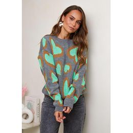 L'armoire de Suzette Pullover in Grau/ T&uuml;rkis - 82% | Gr&ouml;&szlig;e 36/38 | Damen-pullover-cardigans