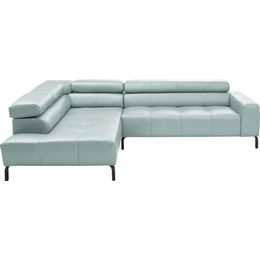 Ecksofa Home Affaire "Claya, L-Form, incl. Kopfteilverstellung, Breite 276 cm", blau (light, blau), B:276cm H:71cm T:219cm, 100% Leder, Sofas, Ecksofa, wahlweise elektrischer Sitzvorzug