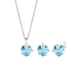 Schmuckset Elli "Herz Glamour&ouml;s 925 Silber, mit Kristallen von Swarovski", blau (hellblau), Schmuck_Sets, Damen, onesize,mit Stein, Silber 925 (Sterlingsilber), Schmuckset