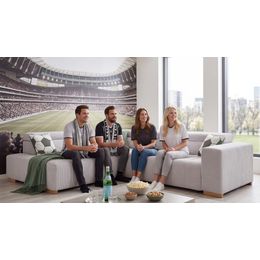 Ecksofa exxpo - SOFA FASHION "Elianos, hoher Sitzkomfort, aufwendige Kreuzsteppung im Sitz, L-Form", linen, B:307cm H:73cm T:201cm, Sofas, Ecksofa, Kopfteile & Sitztiefe verstellbar, mit Bettfunktion