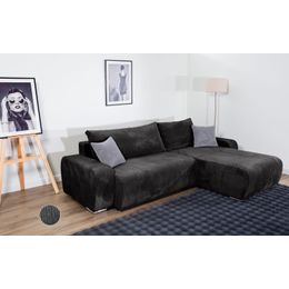 Ecksofa Collection AB "Pia L-Form, B: 237 cm", grau (anthrazit), B:237cm H:41cm T:169cm, 100%Polyester, Sofas, Ecksofa, Bettfunktion, Bettkasten & 2 Zierkissen, Federkern