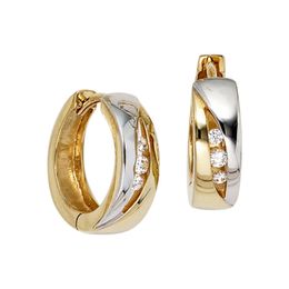 Paar Creolen Jobo, gold (gelbgold 333), Ohrringe, Damen, 15,5mm, Gelbgold 333, rund 333 Gold bicolor mit Zirkonia
