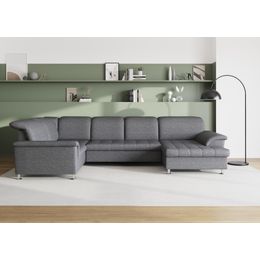 Wohnlandschaft DOMO collection "FRANZI optional mit Bettfunktion, Bettkasten & Kopfteilverstellung", grau (wei&szlig;, grau), B:344cm H:81cm T:206cm, Flachgewebe (100% Polyester);Chenille (100% Polyester), Sofas, Wohnlandschaft, U-Form, Recamiere rechts, wei&szlig;-grau, B/T: 344/206 cm