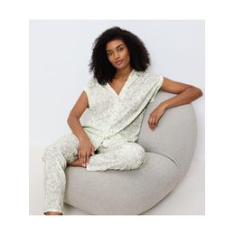 Triumph Pyjama "Boyfriend Fit PW" in Creme/ Gr&uuml;n - 57% | Gr&ouml;&szlig;e 42 | Damen-loungewear