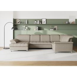 Wohnlandschaft DOMO collection "FRANZI optional mit Bettfunktion, Bettkasten & Kopfteilverstellung", braun (schlamm), B:344cm H:81cm T:206cm, Flachgewebe (100% Polyester);Chenille (100% Polyester), Sofas, Wohnlandschaft, U-Form, Recamiere links, schlamm, B/T: 344/206 cm