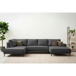 Wohnlandschaft OTTO HOME "TVINNU", anthrazit, B:354cm H:83cm T:193cm, Sofas, Wohnlandschaft, Recamiere rechts/links, schwarze Metallf&uuml;&szlig;e, bequeme Sitz-/Liegefl&auml;che