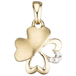 Kettenanh&auml;nger Jobo "Anh&auml;nger Kleeblatt", gold (gelbgold 333), Schmuckanh&auml;nger, Damen, Gelbgold 333, Kettenanh&auml;nger, 333 Gold mit Zirkonia