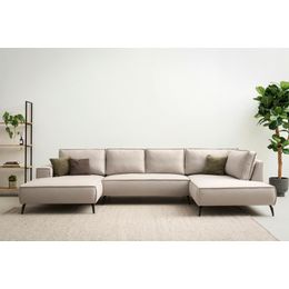 Wohnlandschaft OTTO HOME "TVINNU", hellbeige, B:354cm H:83cm T:193cm, Sofas, Wohnlandschaft, Recamiere rechts/links, schwarze Metallf&uuml;&szlig;e, bequeme Sitz-/Liegefl&auml;che