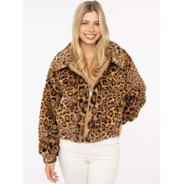 Zwillingsherz Teddyjacke "Leo" in Hellbraun/ Schwarz - 52% | Gr&ouml;&szlig;e S/M | Damenjacken
