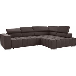 Ecksofa exxpo - SOFA FASHION "Elias, aktuelle Kreuzsteppung im Sitz, bequem, Breite 307cm, L-Form", braun (mocca), B:307cm H:94cm T:201cm, Struktur ( 100% Polyester), Sofas, Ecksofa, mit Kopf- bzw. R&uuml;ckenverstellung, wahlweise mit Bettfunktion