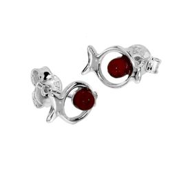 Paar Ohrstecker OSTSEE-SCHMUCK "- Fisch - Silber 925/000 - Bernstein" Gr. 9, silber (silber 925, silberfarben, wei&szlig;), Ohrringe, Damen, 9, Silber 925 (Sterlingsilber)