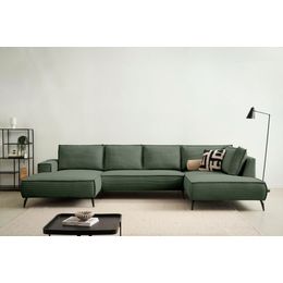 Wohnlandschaft OTTO HOME "TVINNU", dunkelgr&uuml;n, B:354cm H:83cm T:193cm, Sofas, Wohnlandschaft, Recamiere rechts/links, schwarze Metallf&uuml;&szlig;e, bequeme Sitz-/Liegefl&auml;che