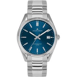 Quarzuhr Jacques Lemans "Derby", silber (silberfarben, dunkelblau 2), Armbanduhren, Damen, Quarzuhr, Armbanduhr,Herrenuhr,Damenuhr,Edelstahlarmband,bis 10 bar wasserd.